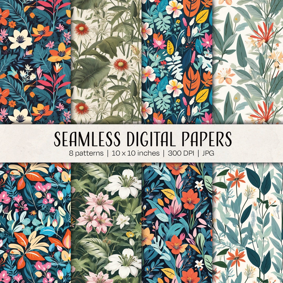 1950s Inspired Retro Botanical Pattern, Retro Botanical Flower Pattern ...