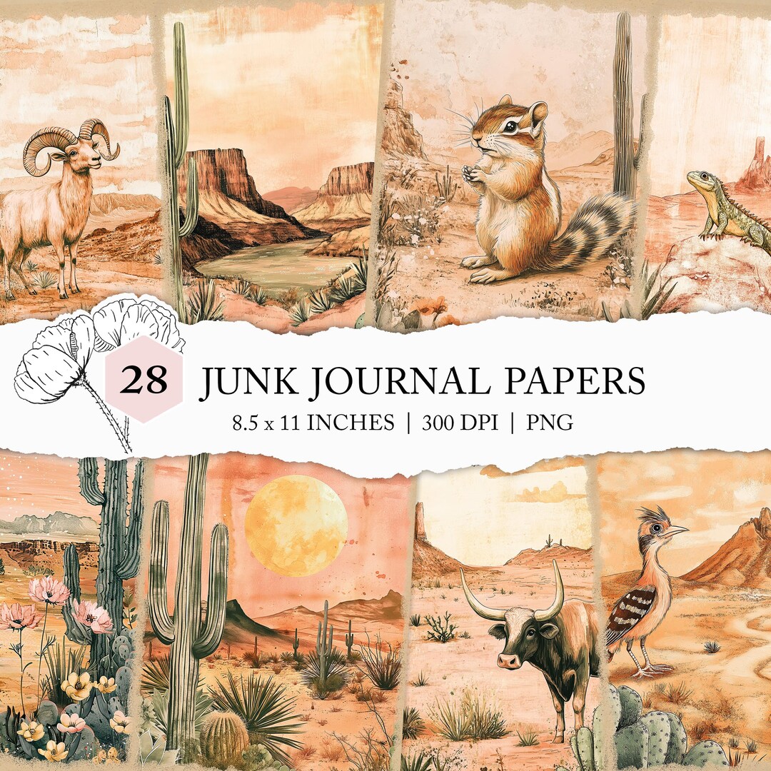 Desert Junk Journal, Vintage Desert Animal Printable, Distressed ...