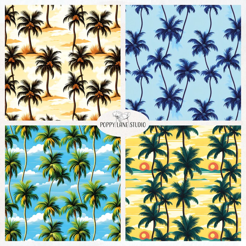 Retro Palm Tree Pattern, Palm Tree Digital Paper, Retro Sunset Beach ...