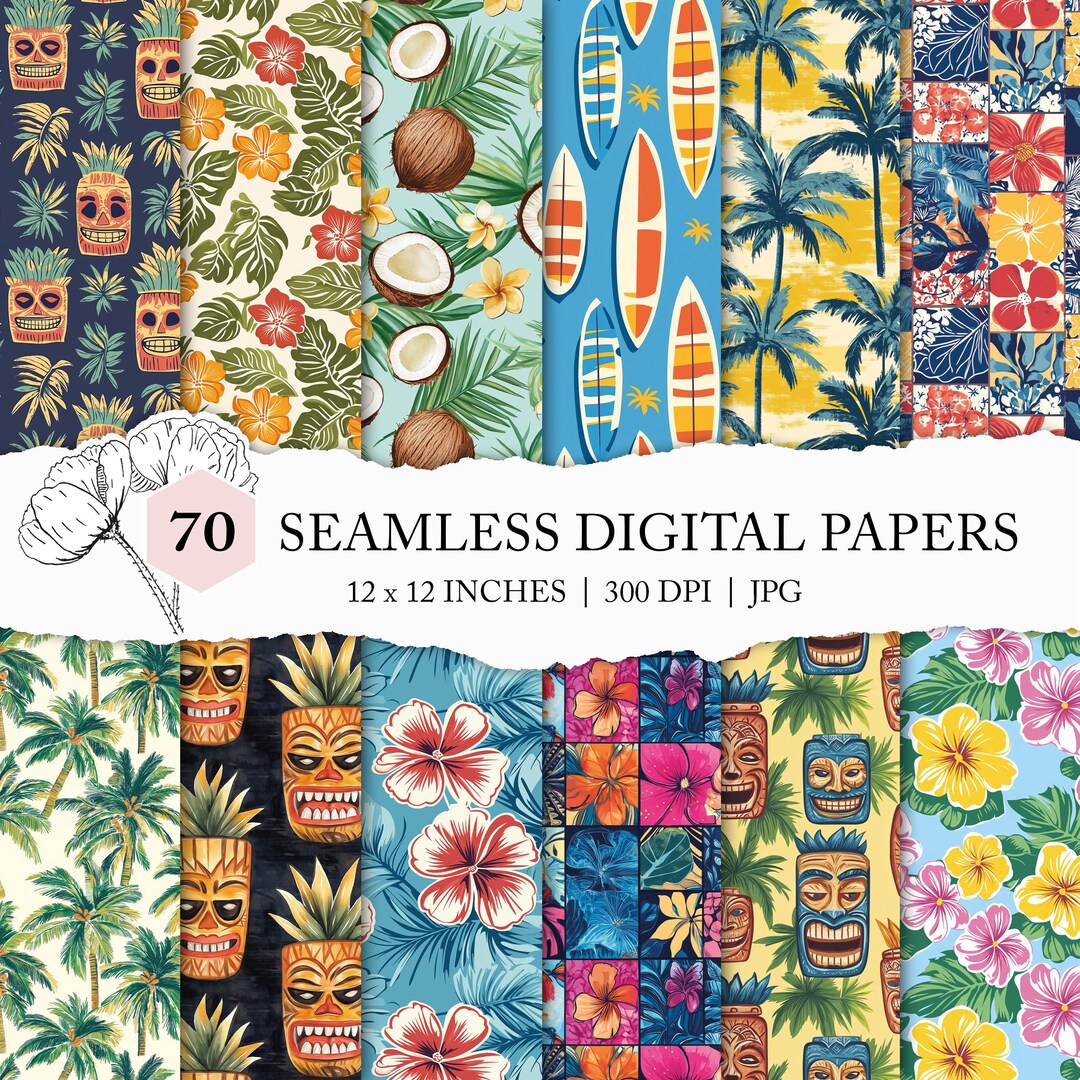 Hawaiian Seamless Pattern, Tiki Digital Paper, Hawaii Tiki Background ...