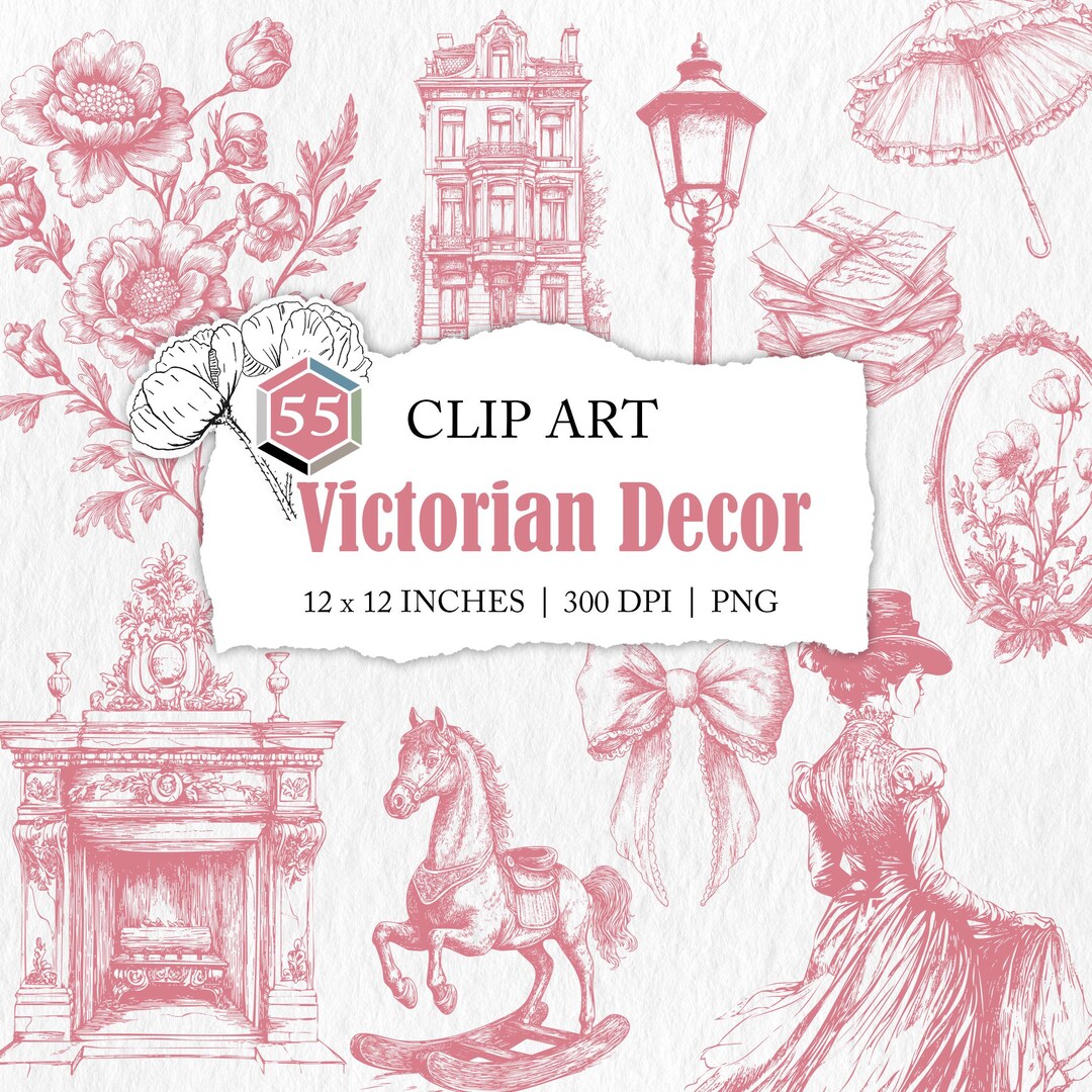Victorian Graphic Elements, Pink Victorian Clip Art, PNG Files, Vintage ...