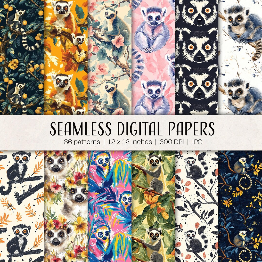 Lemur Background, Seamless Lemur Pattern, Lemur Printable Paper ...
