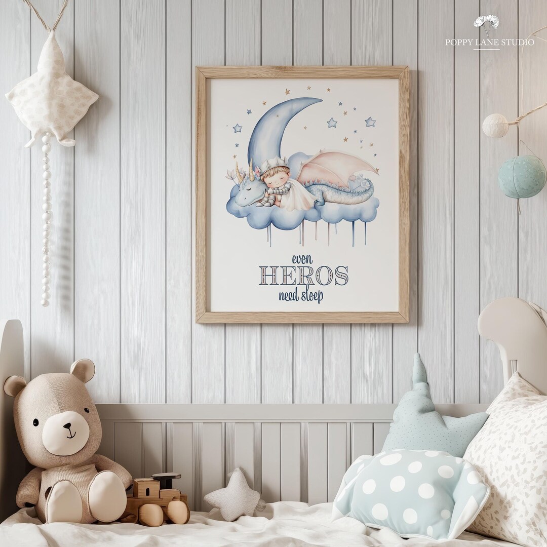 Adorable Knight Print, Sleeping Hero Wall Art, Children Art Print, Good ...