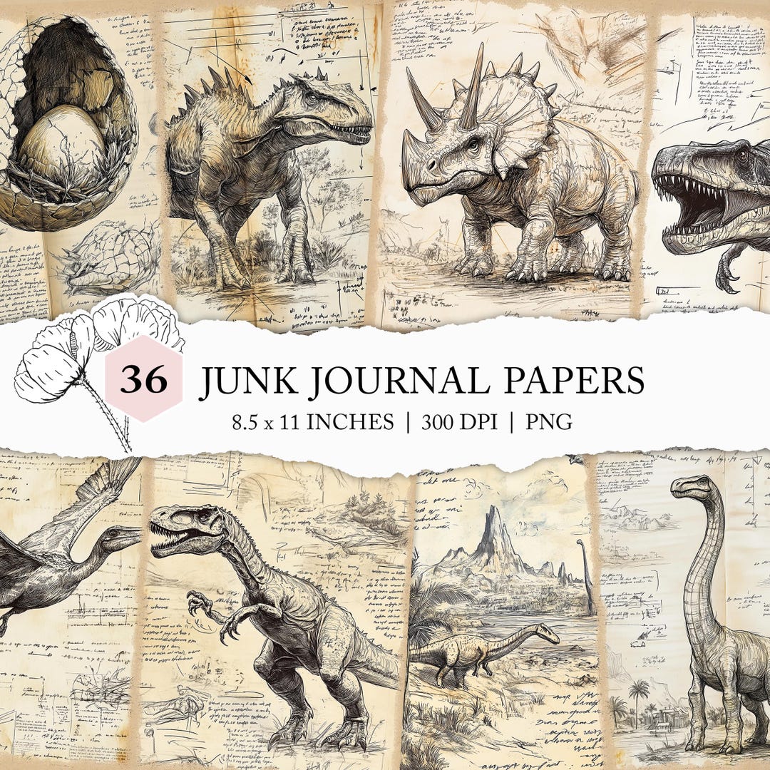 Jurassic Junk Journal, Dinosaur Digital Paper, Dinosaur Junk Journal ...