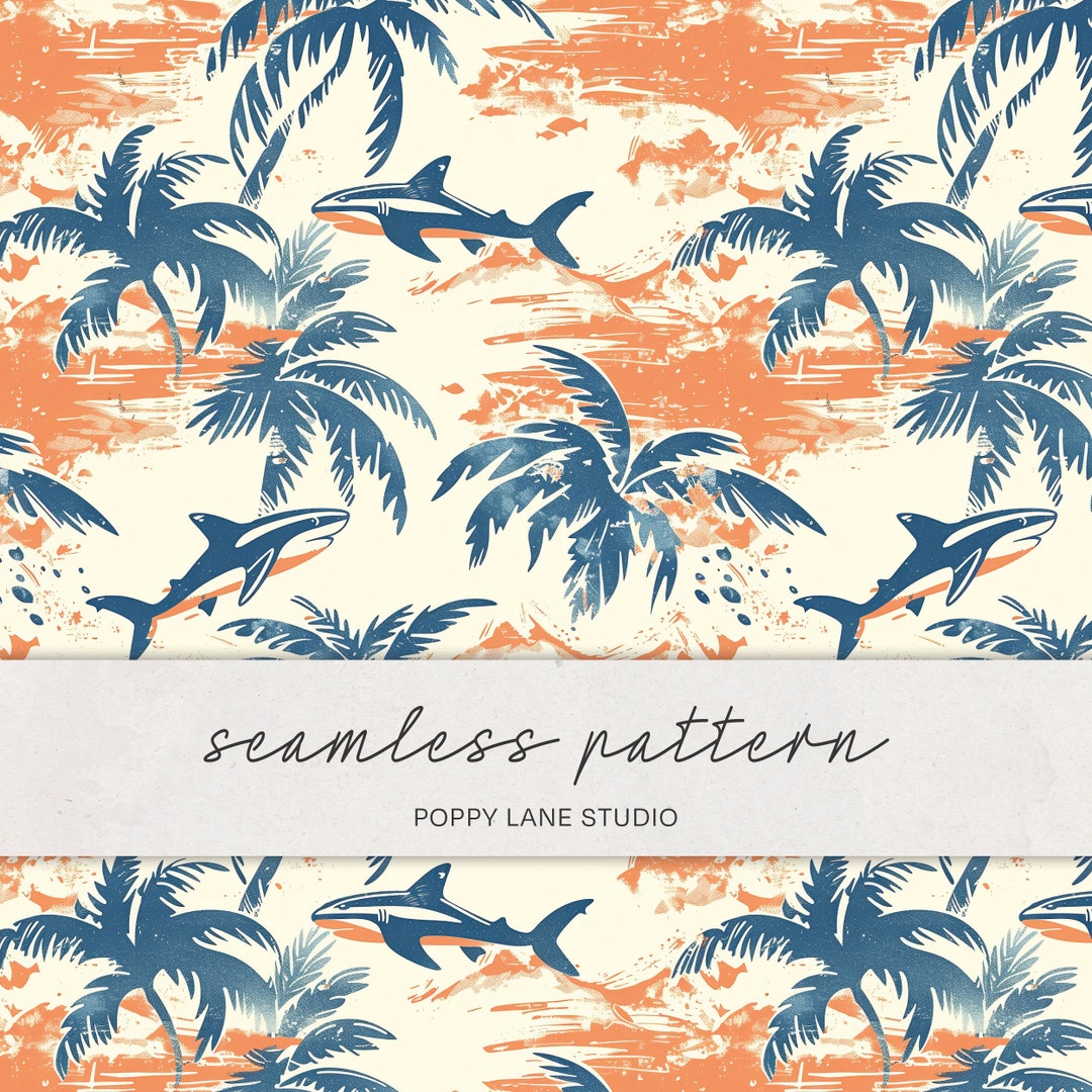 Tropical Shark Pattern, Shark Background, Shark Pattern for Hawaii ...
