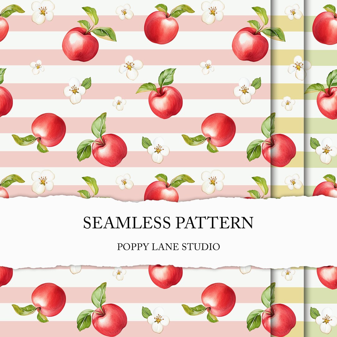 Striped Apple Seamless Pattern, Seamless Fruit Pattern, Cute Apple ...