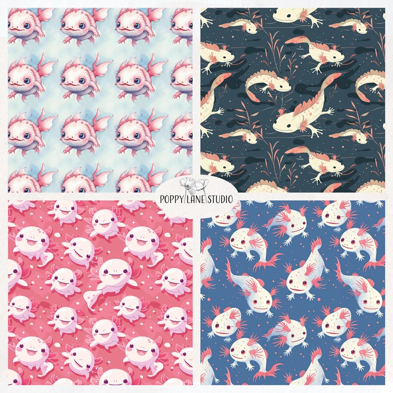 Axolotl Background Pattern, Seamless Axolotl Digital Paper, Cute ...