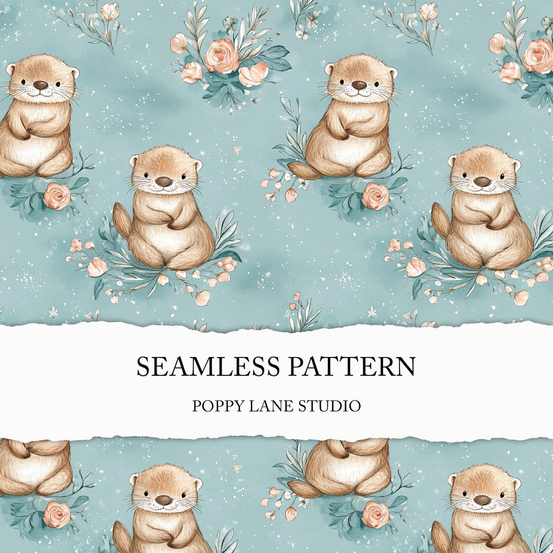 Cute Pastel Otter Seamless Pattern, Baby Otter Pattern, Cute Otter ...