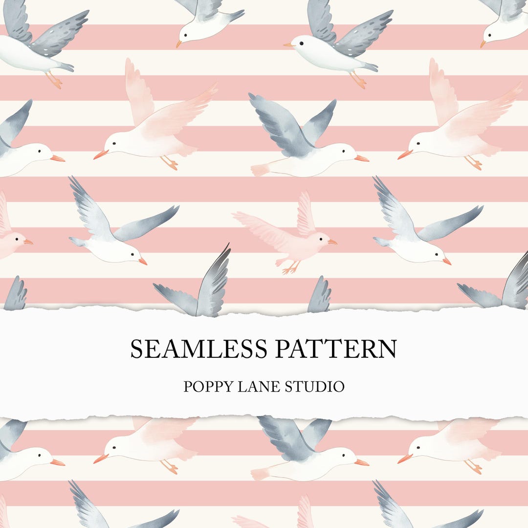 Pink Seagull Seamless File, Pink Coastal Background, Seamless Seagull ...