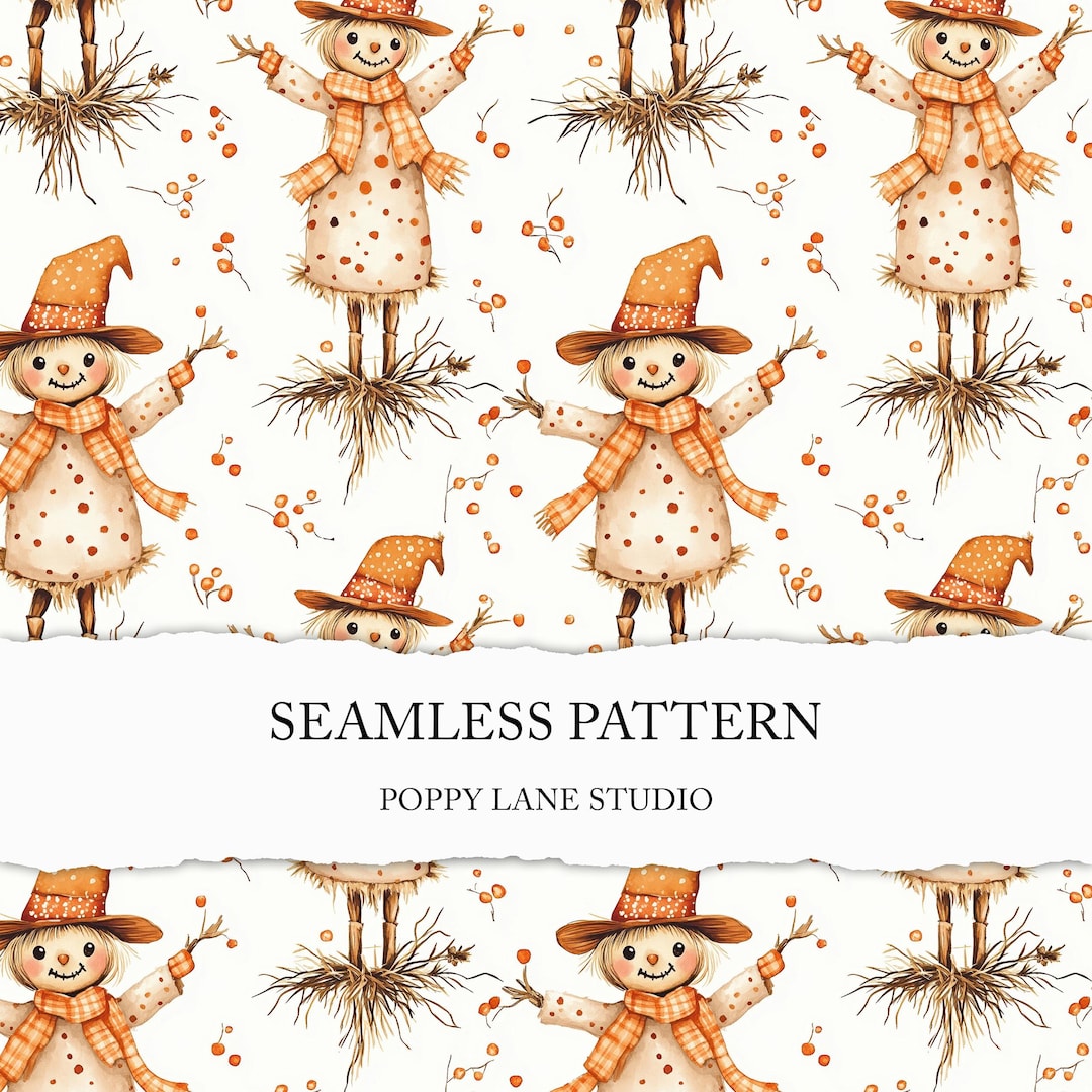 Seamless Scarecrow Pattern, Fall Background, Autumn Seamless, Orange ...