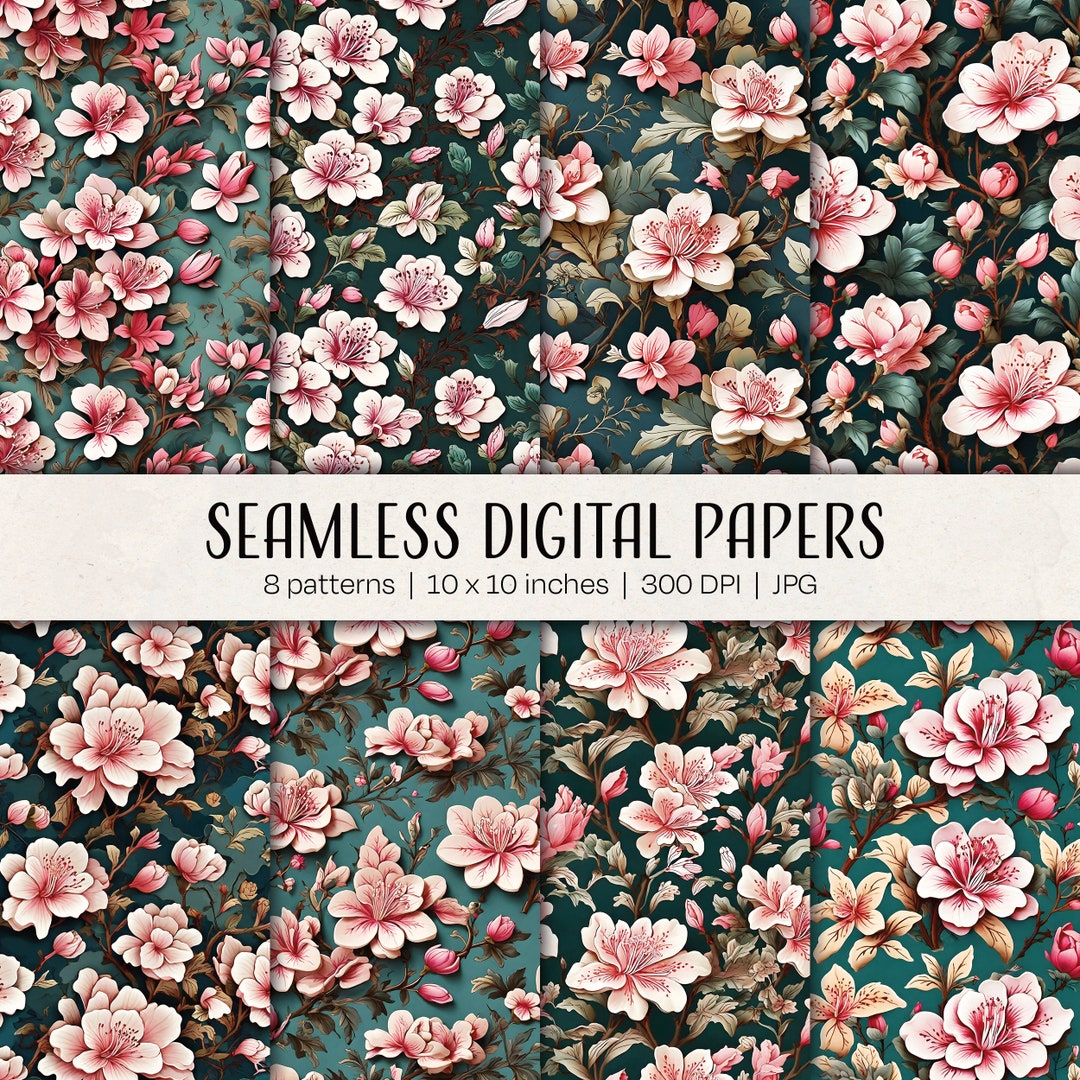 Dark Azalea Background, Seamless Azalea Pattern, Repeating Pink Floral ...