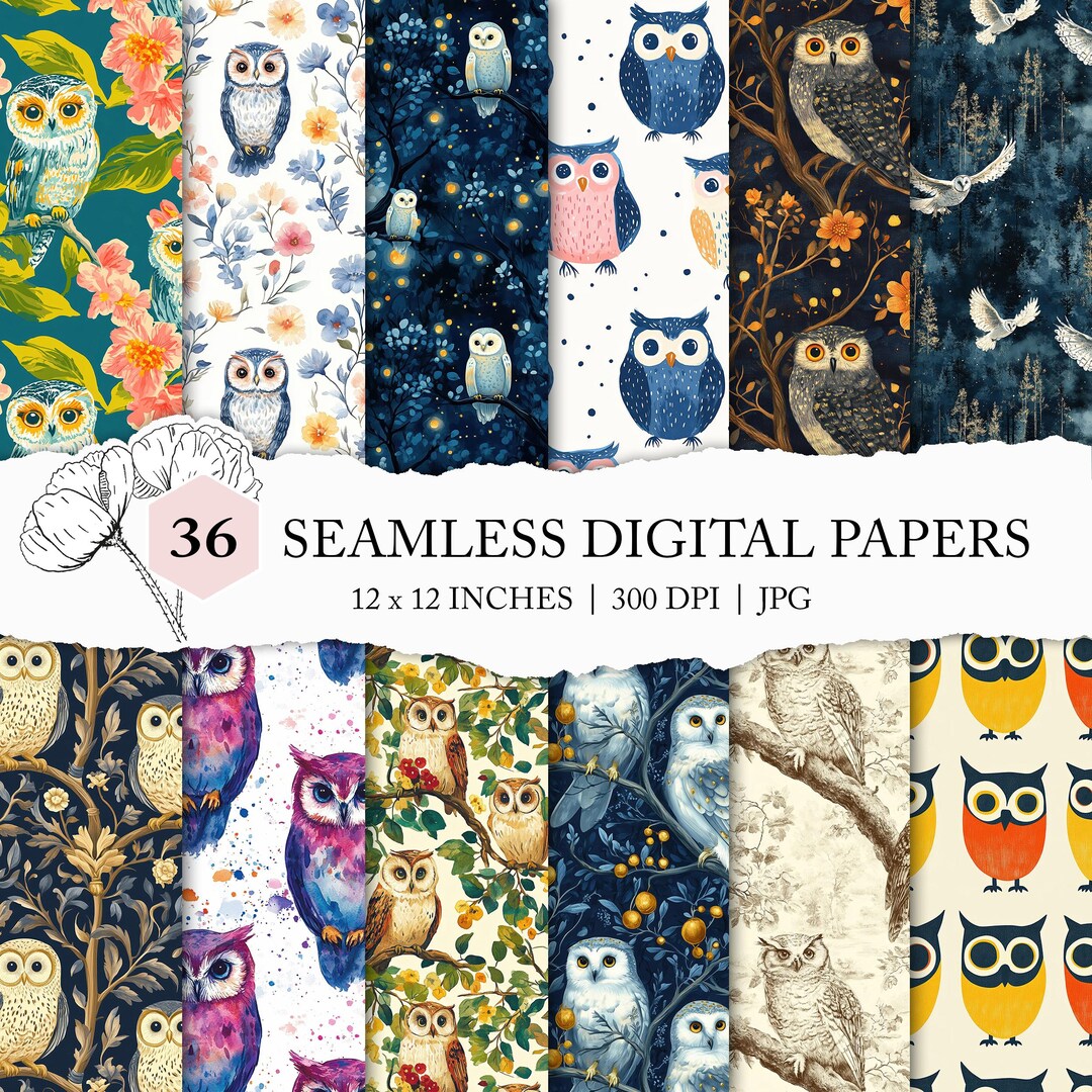 Owl Background, Seamless Owl Pattern, Cute Owl Collection, Owl Digital ...