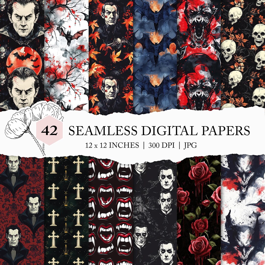 Count Dracula Pattern, Seamless Vampire Digital Paper, Lord Dracula ...