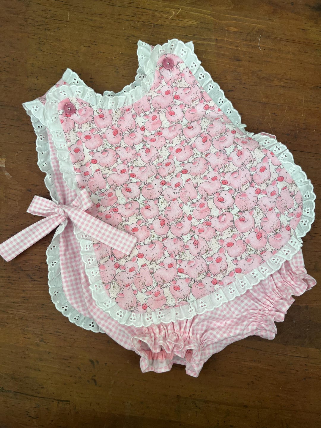 Apron Dress With Bloomers, Pink Pigs, Eyelet Ruffle, Size 9 Months - Etsy