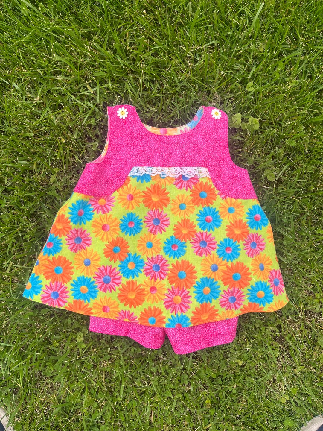 Bright Daisy Pinafore Dress and Matching Shorts in 1T, 12 Months - Etsy