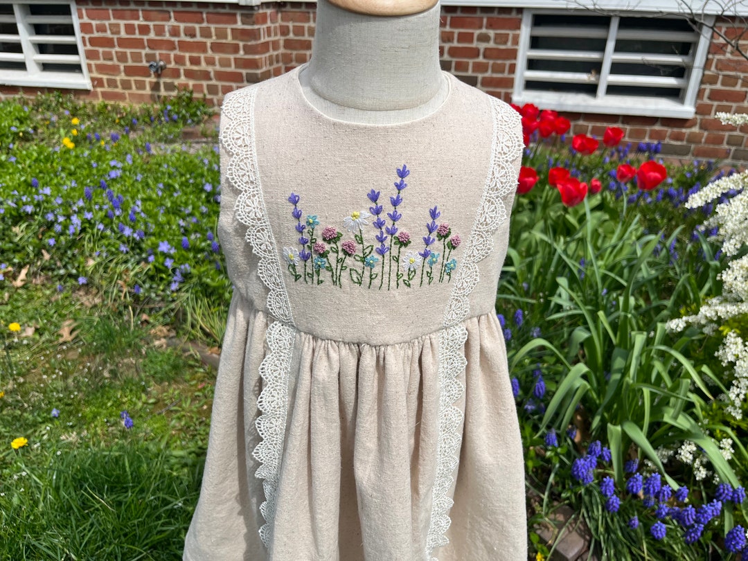 Cottage Core Dress Size 3T, Natural Color, Hand Embroidered Wild ...