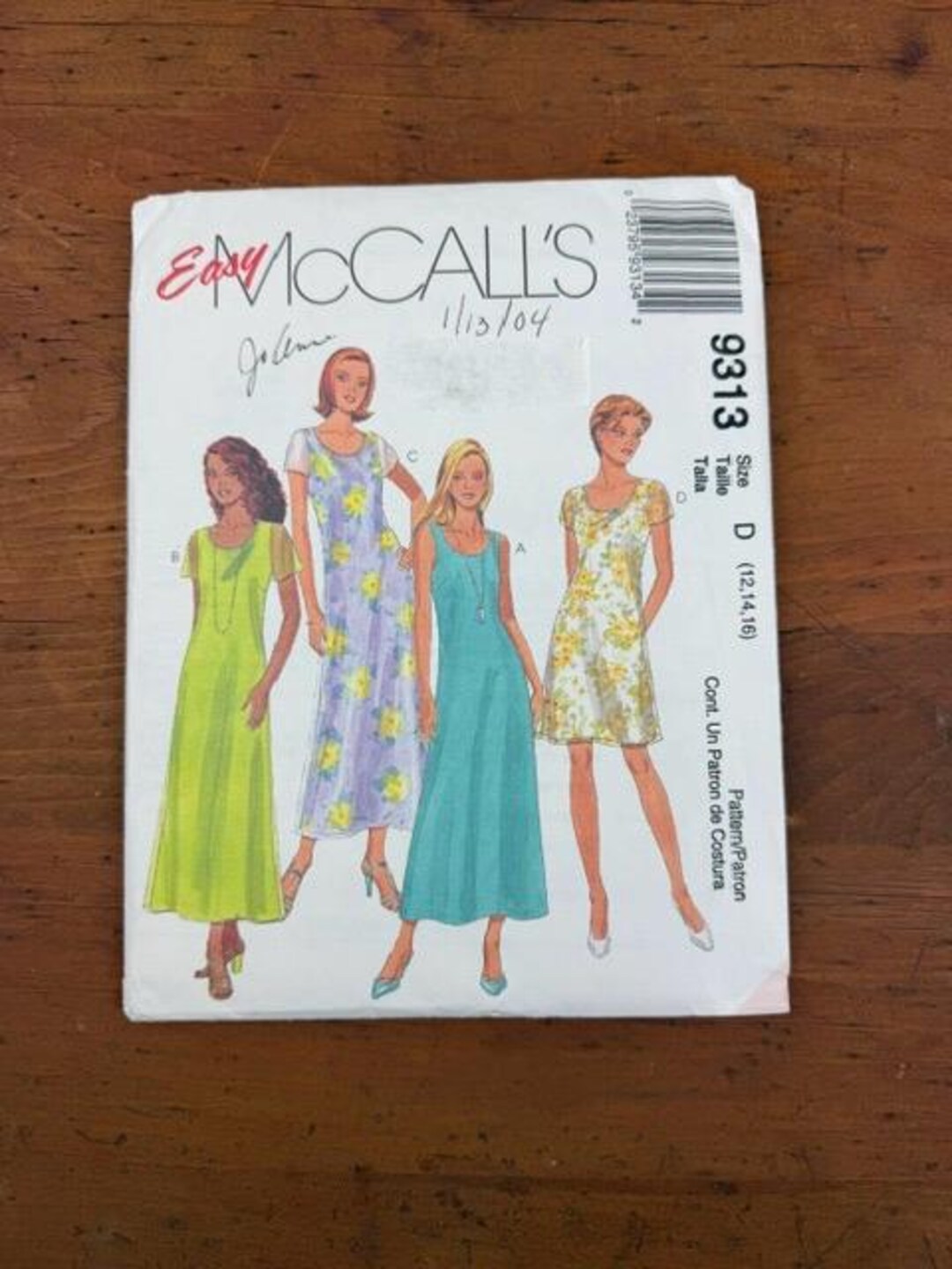 Mccalls Pattern 9313 D Women's Sizes 12, 14, 16 - Etsy
