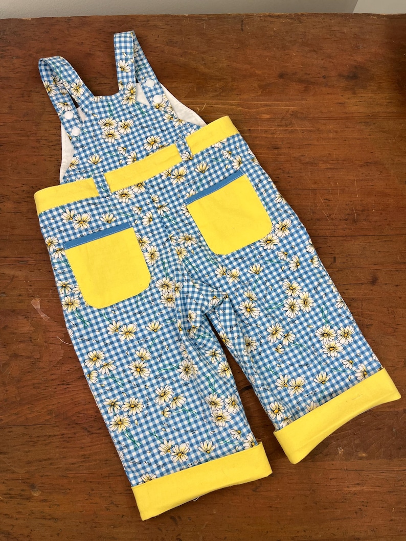 Classic Overalls, Daisy, Blue Plaid, Yellow Accents 9 Months - Etsy