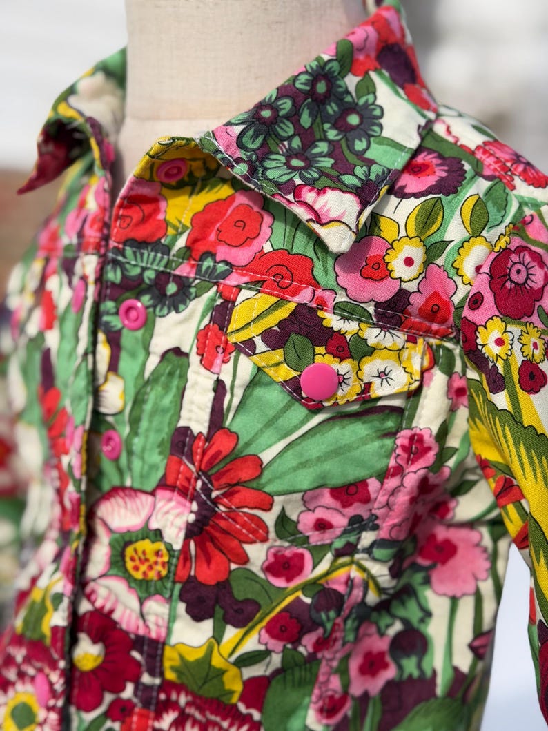 Jean Style Jacket Made With Vintage Fabric. Floral, Flower Power - Etsy