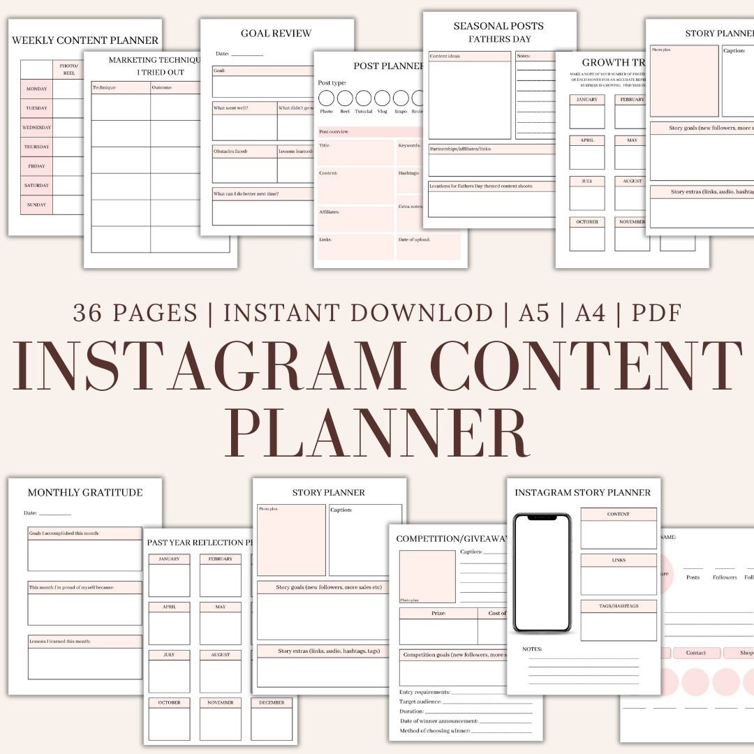 INSTAGRAM CONTENT PLANNER - Digital Template - Etsy
