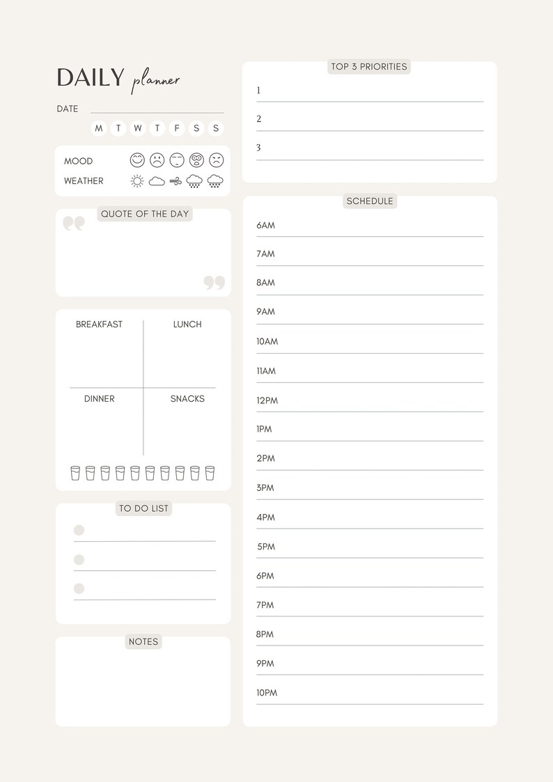 Daily Planner Printable, Daily Schedule, Instant Download, Aesthetic ...