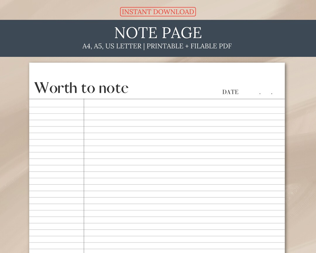 Notes Page Printable, Lined Notes Template, Note Taking, Writing Paper ...