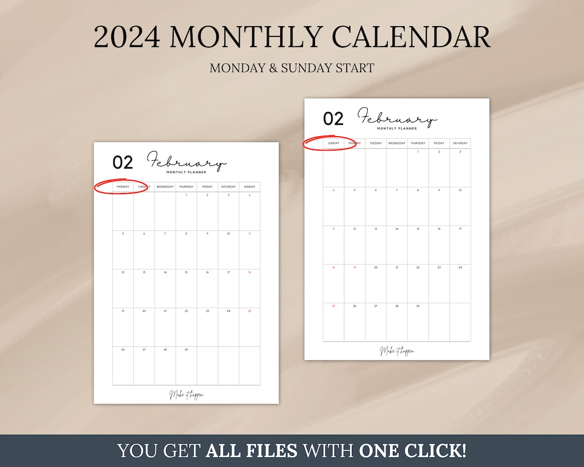 2024 Calendar | 2024 Monthly Planner| Elegant Monthly Calendar | Sunday ...