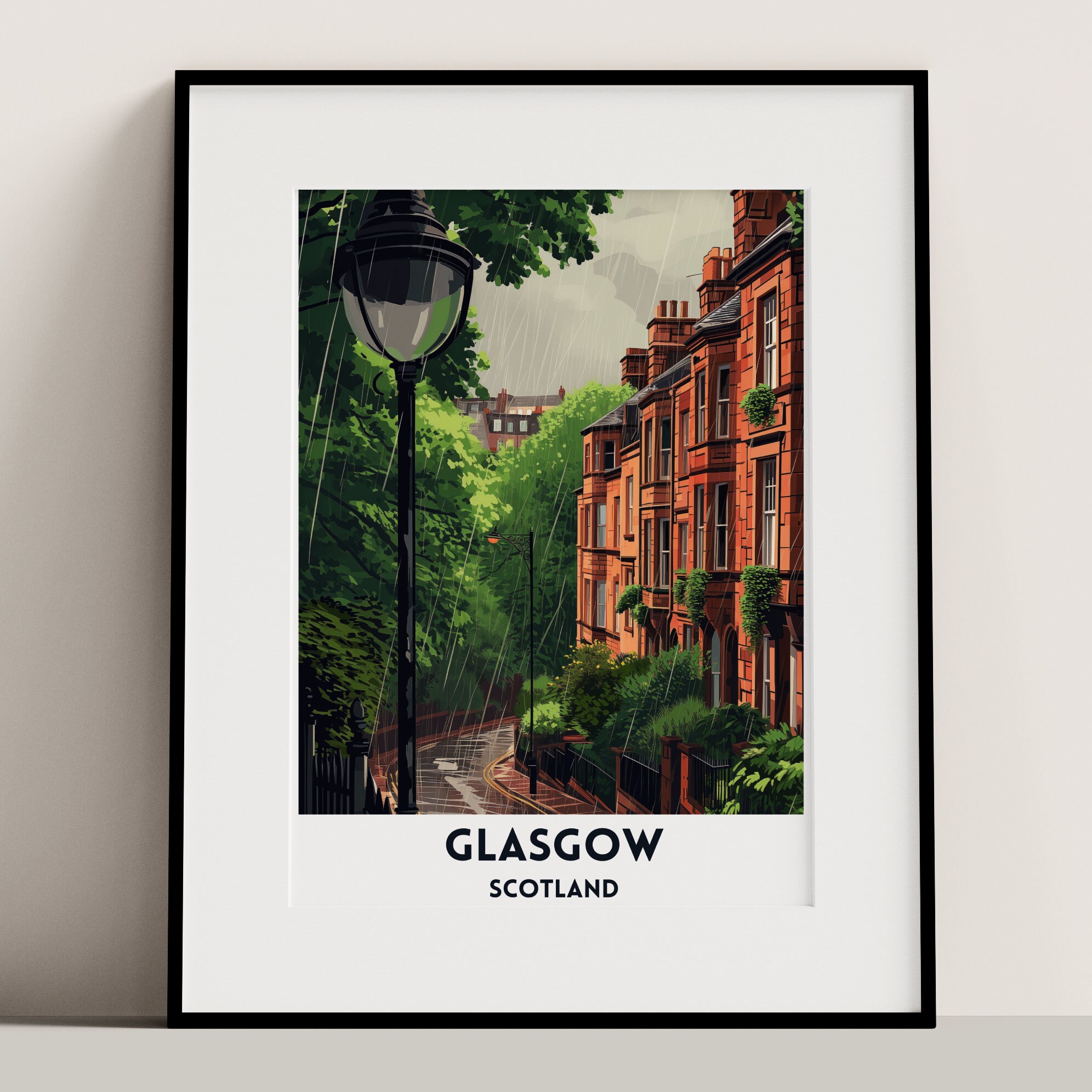 Glasgow Street Tenements Poster Art Print Scottish City Travel Poster ...