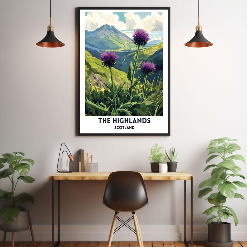Scottish Highlands Thistle Art Print | Scotland Travel Poster (digital ...
