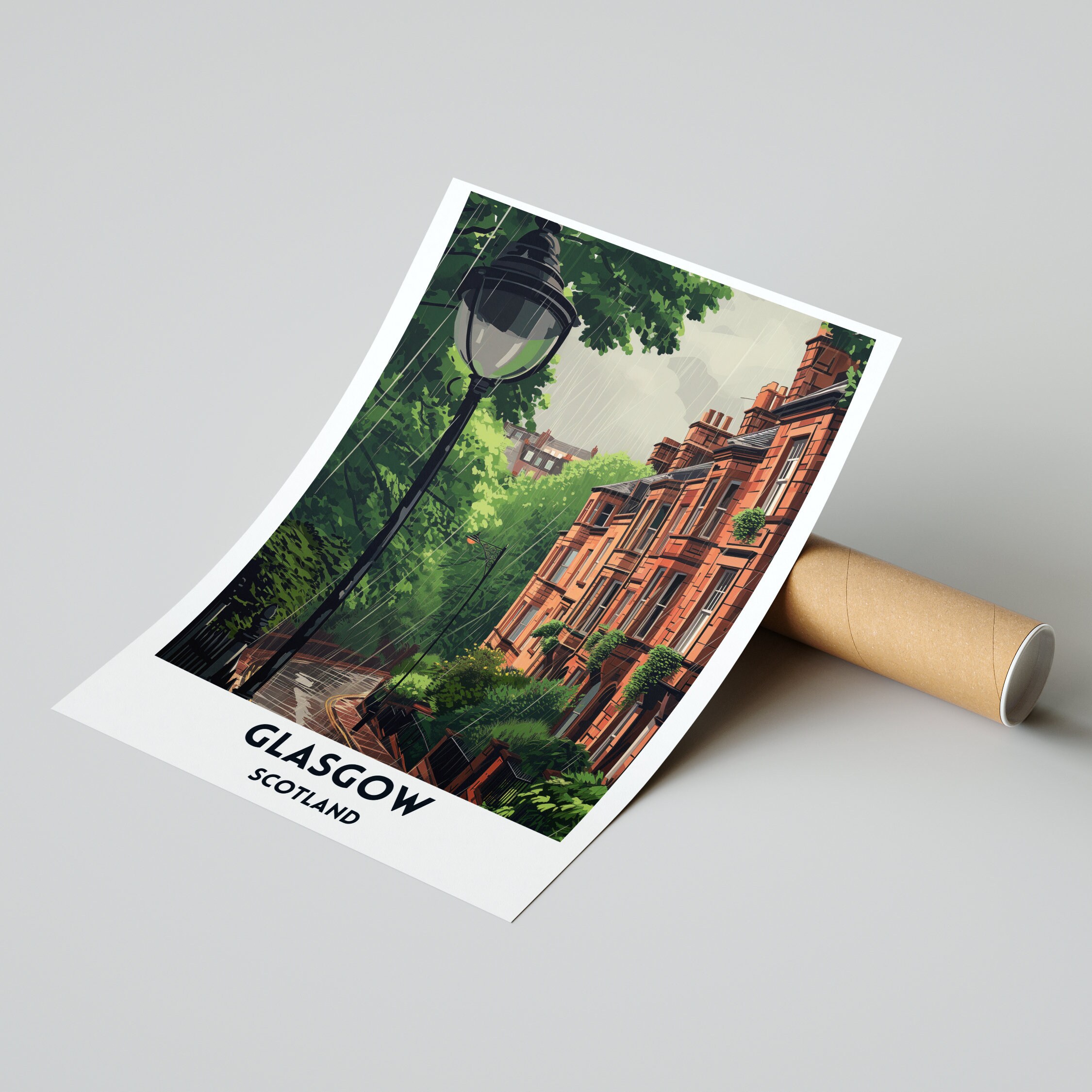 Glasgow Street Tenements Poster Art Print Scottish City Travel Poster ...