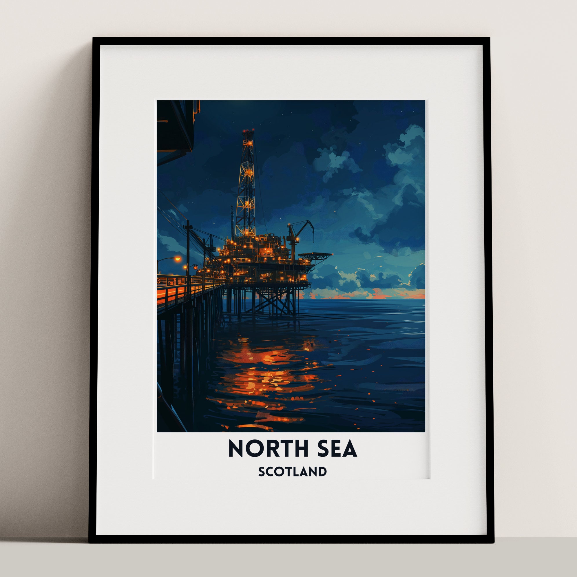 The North Sea Oil Rigs at Night Poster | Art Print | Scottish Travel ...