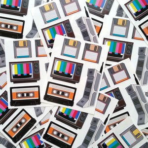 Nostalgic Tech Vinyl Sticker Sheet (5 Stickers!) | CRT TV, Floppy Disks ...