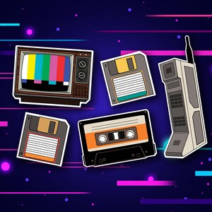 Nostalgic Tech Vinyl Sticker Sheet (5 Stickers!) | CRT TV, Floppy Disks ...