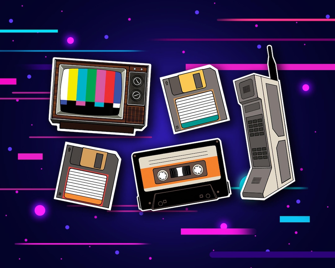 Nostalgic Tech Vinyl Sticker Sheet (5 Stickers!) | CRT TV, Floppy Disks ...