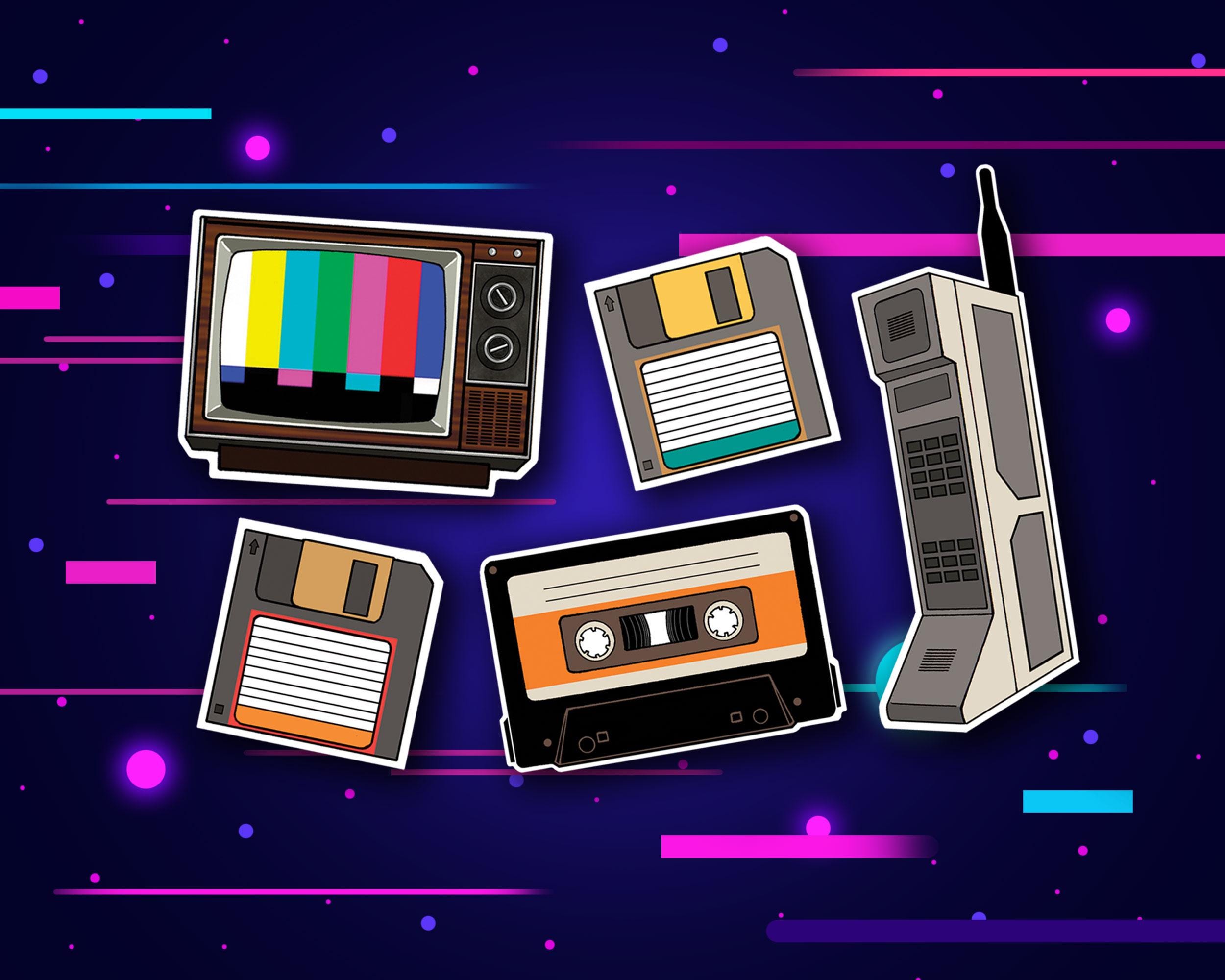 Nostalgic Tech Vinyl Sticker Sheet (5 Stickers!) | CRT TV, Floppy Disks ...