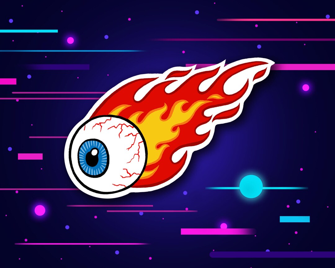 Classic Flaming Eyeball Vinyl Sticker | Retro Sticker for Water Bottles ...
