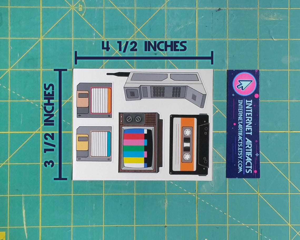 Nostalgic Tech Vinyl Sticker Sheet 5 Stickers CRT TV, Floppy Disks ...
