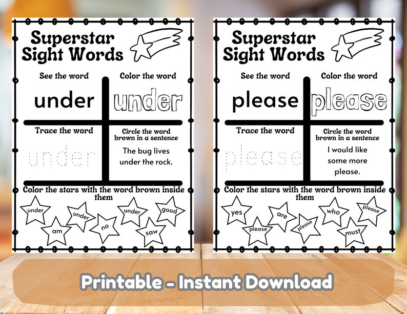 Sight Words Worksheet Printable Instant Download Kindergarten ...