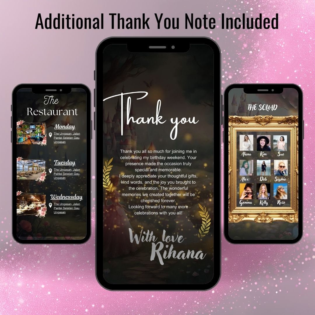 Editable Animated Glam Birthday Weekend Itinerary Video Invitation ...