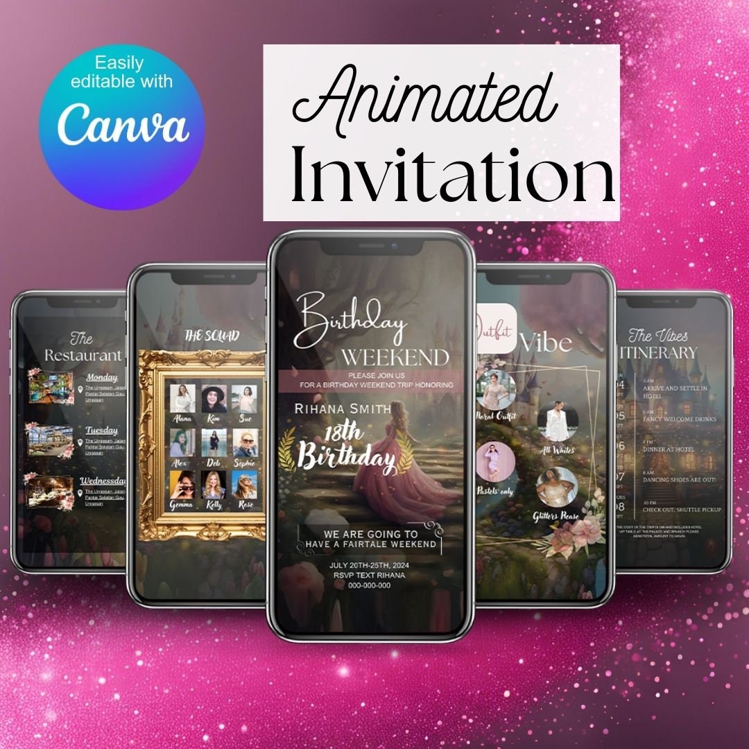 Editable Animated Glam Birthday Weekend Itinerary Video Invitation ...