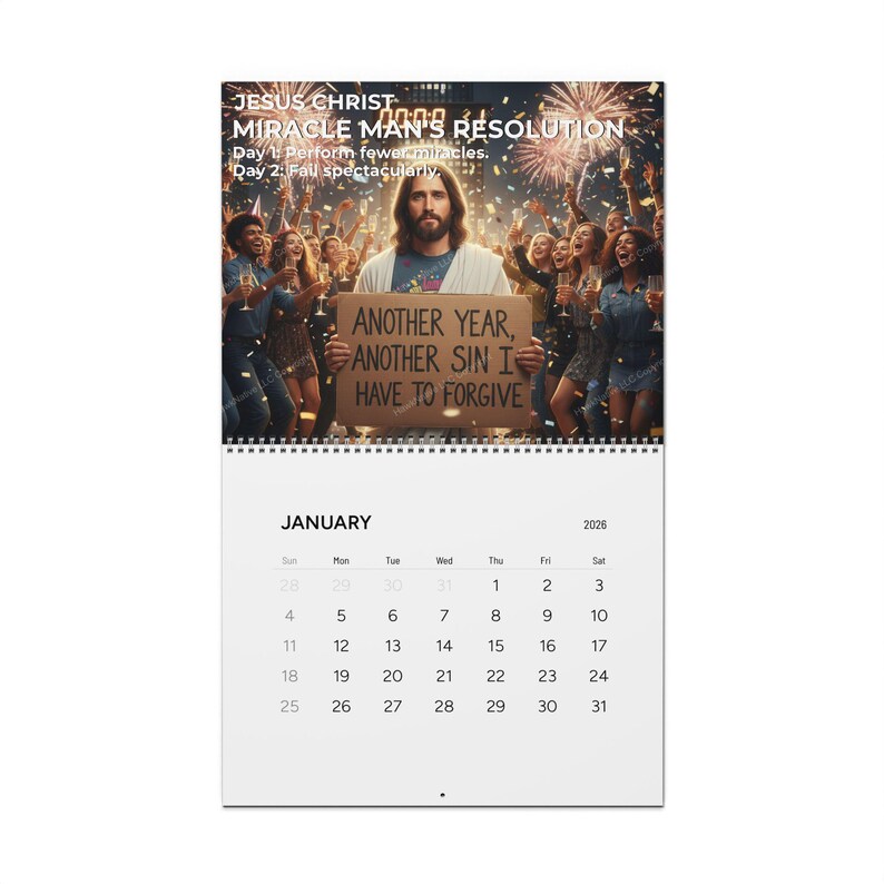 Funny Jesus Christ 2026 Christian Calendar | White Elephant Party ...