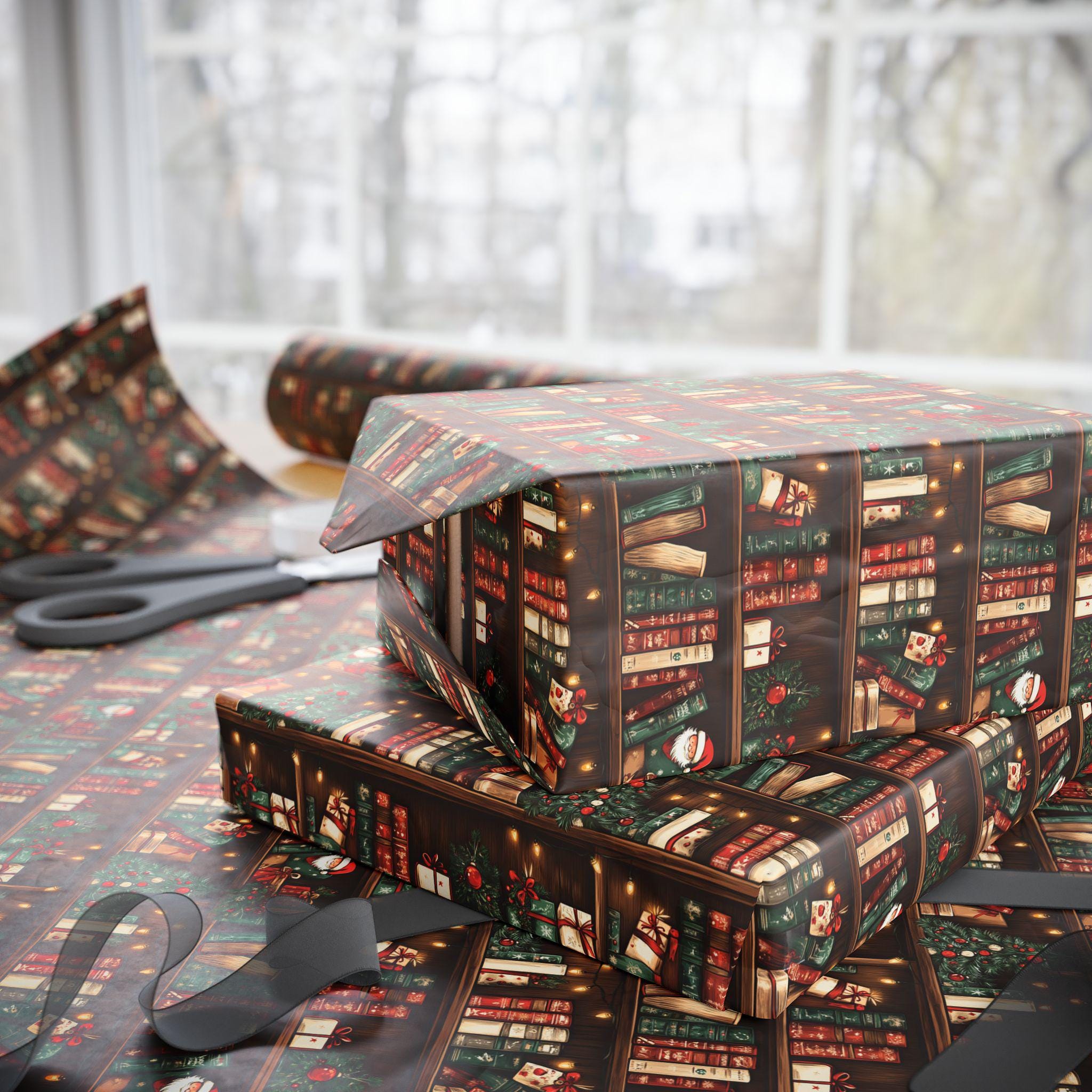 Vintage Christmas Bookish Wrapping Papers, Holiday Book Lover Gift Wrap ...