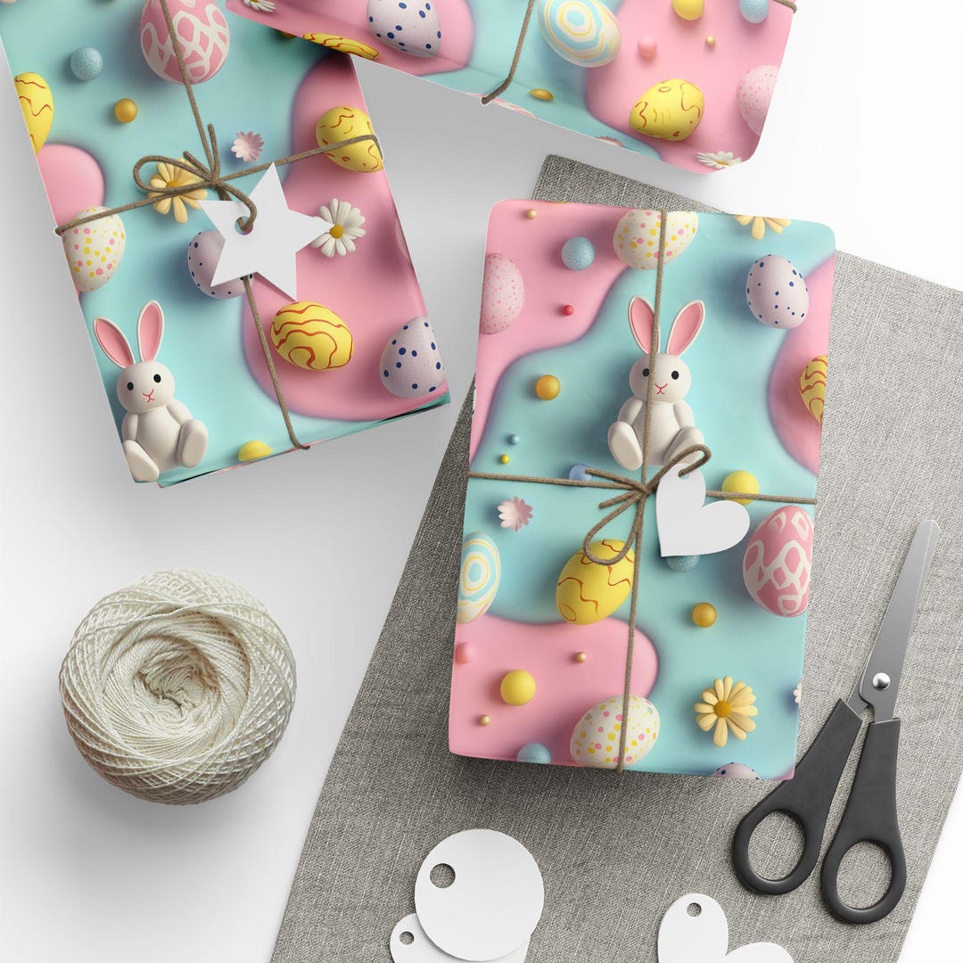 Easter Wrapping Paper Easter Eggs and Bunnies Wrapping Paper, Gift Wrap ...