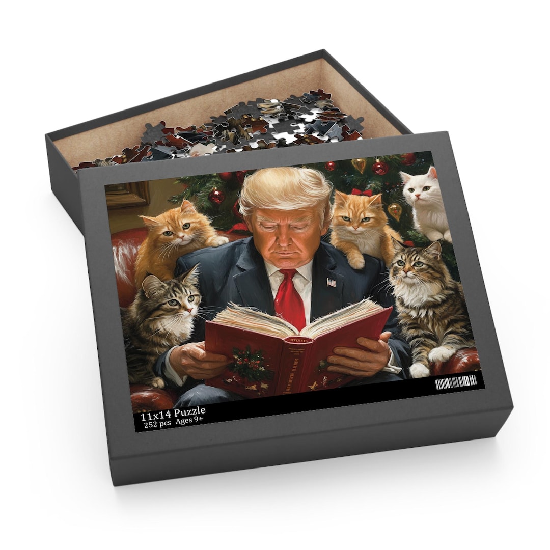 Funny Trump Cat Puzzle - MAGA Christmas Gag Gift, Trump Reading to Cats ...