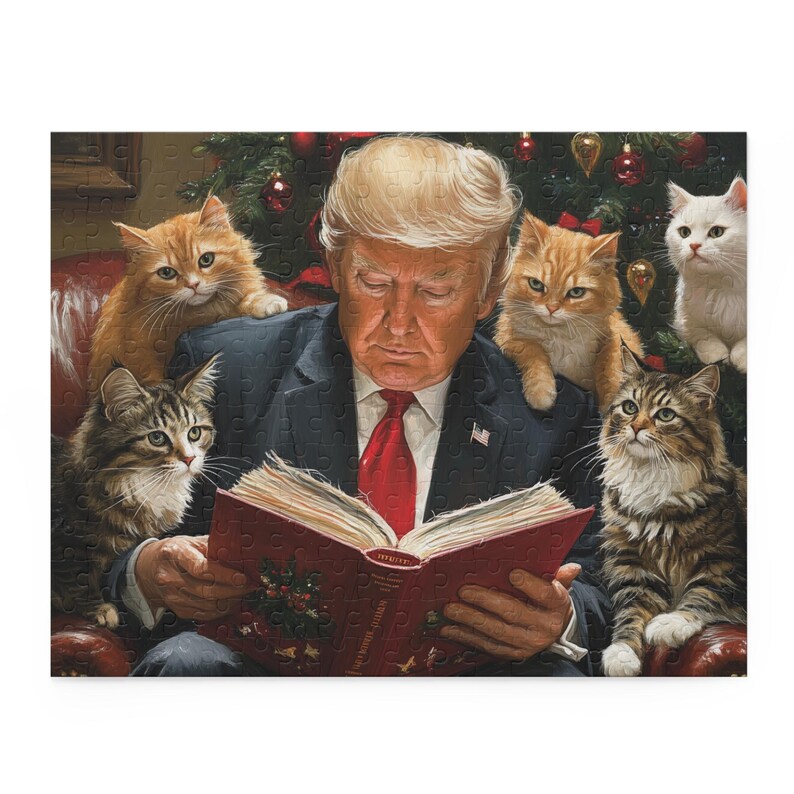 Funny Trump Cat Puzzle - MAGA Christmas Gag Gift, Trump Reading to Cats ...