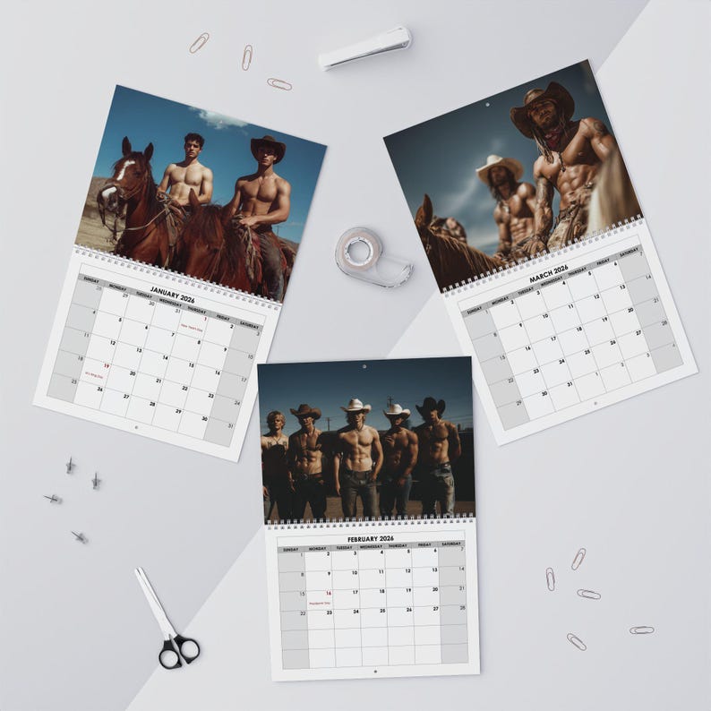 2026 Gay Wall Calendar Christmas Gag Gift Shirtless Cowboys Themed Wall ...