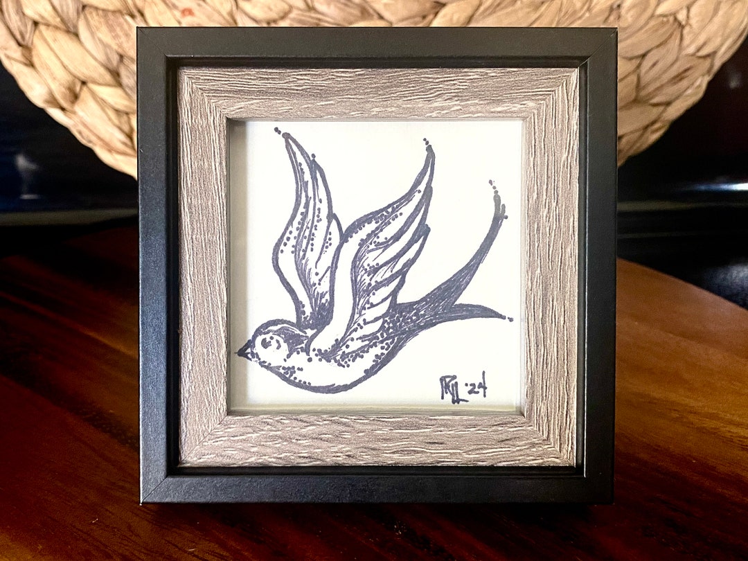 Original Swallow Drawing 4x4 Frame - Etsy
