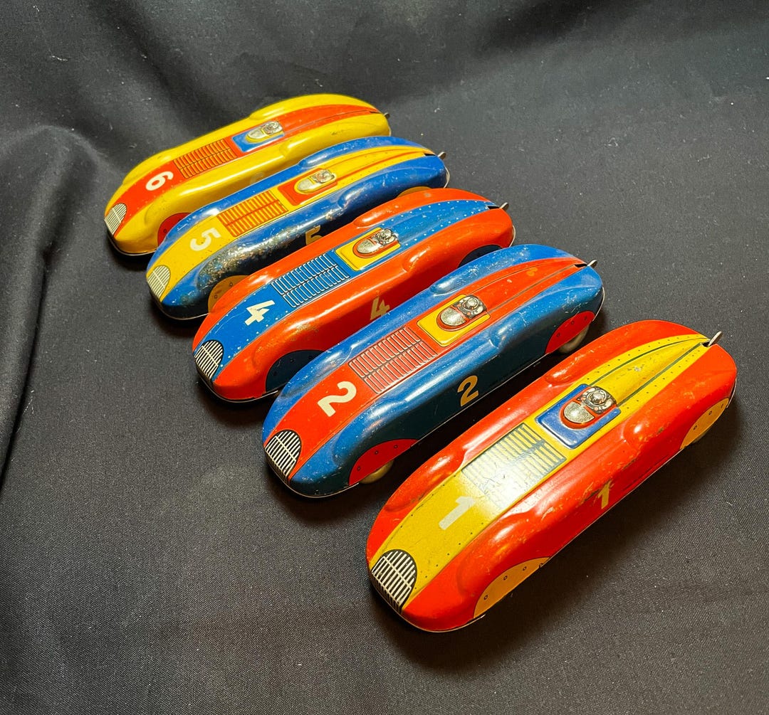 Set of 5 Huki Tin Streamliner Race Cars. Made in Post War Us-zone ...