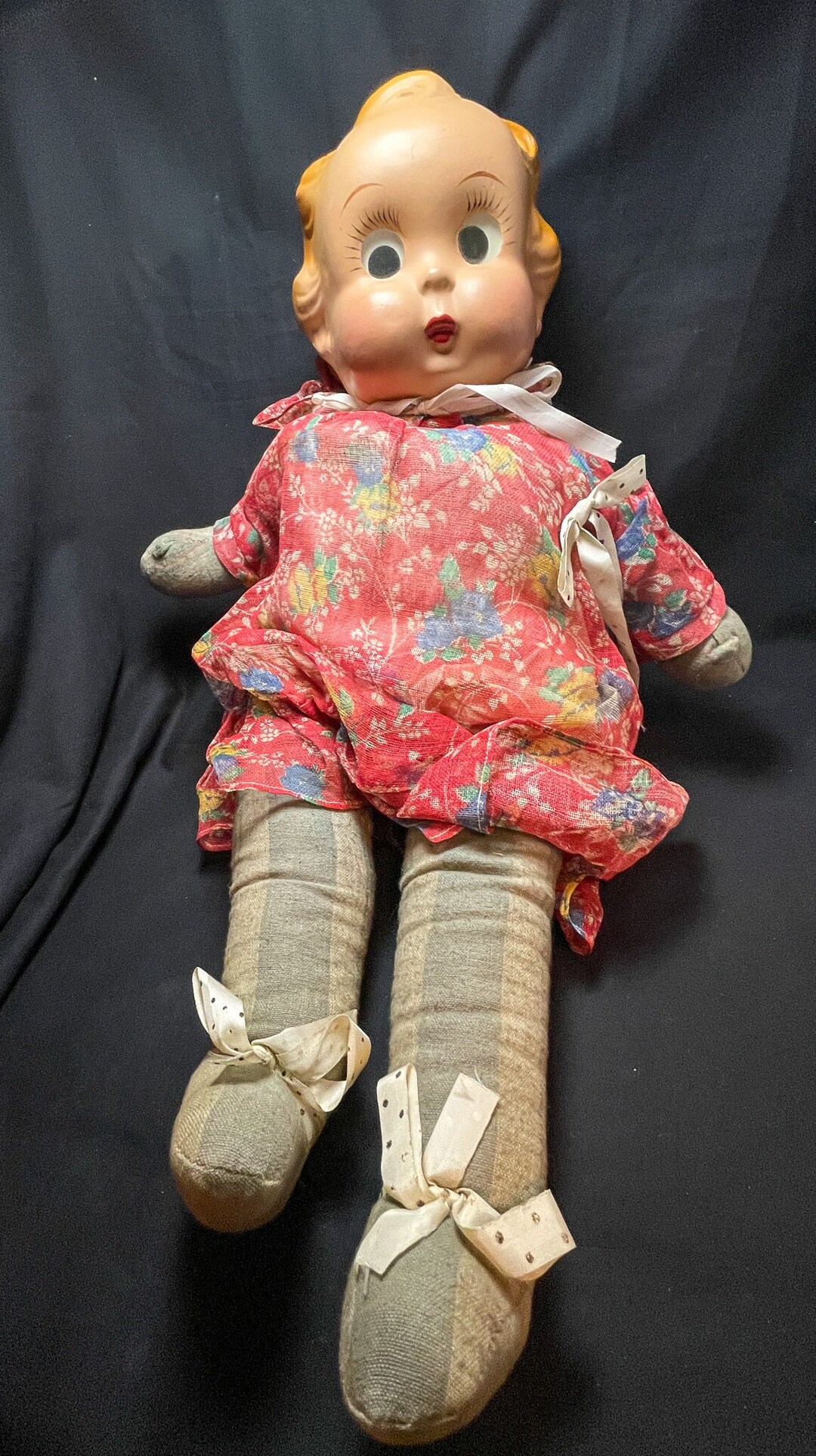 Vintage Googly Eye Doll With Red Hair and a Pink Dress - Etsy