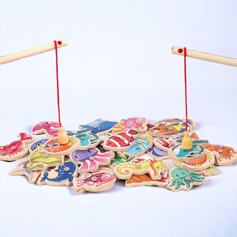 Wooden Magnetic Fishing Toy, Fishing Simulator Toy for Kids, Montessori ...
